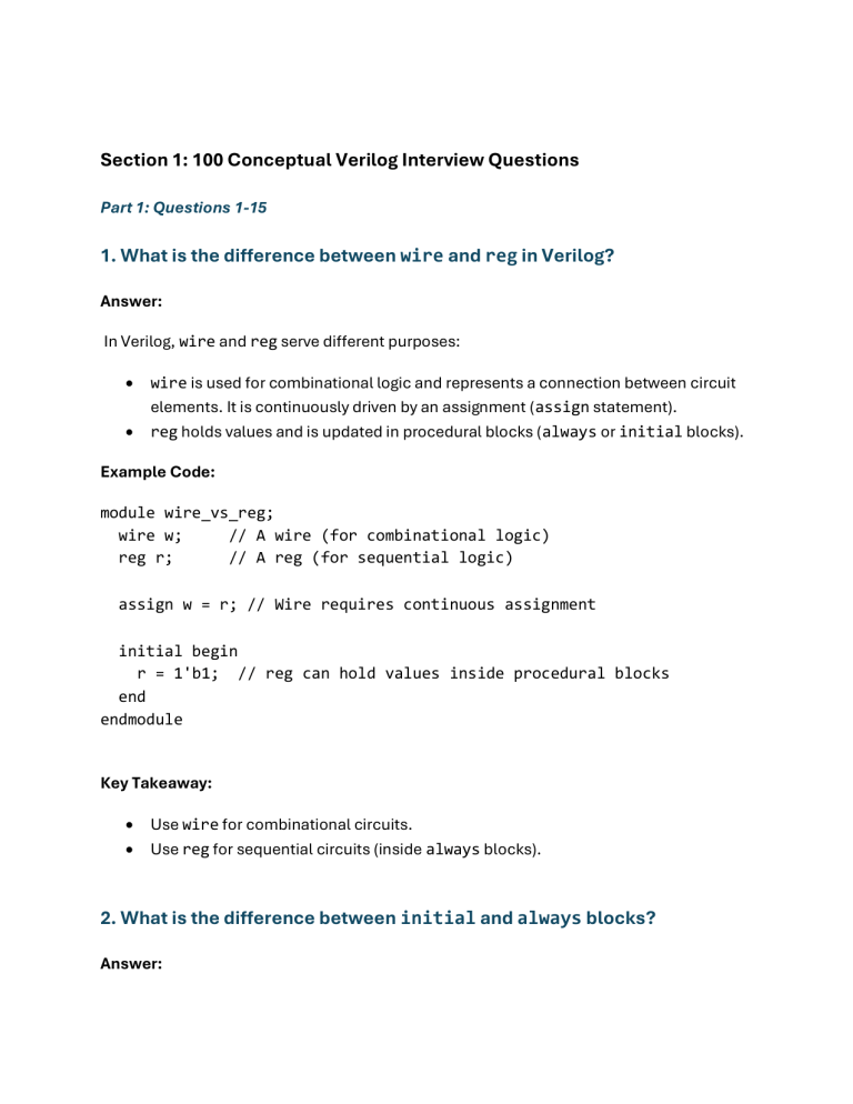100 Conceptual Verilog Interview Questions