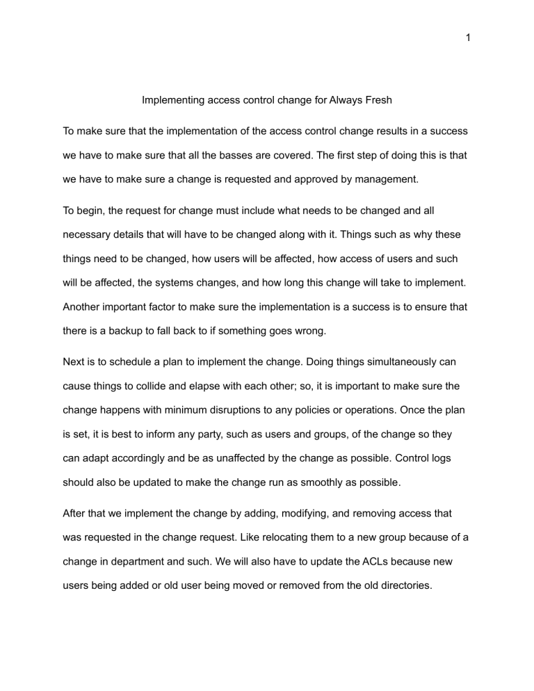 Access Control Change Implementation Guide
