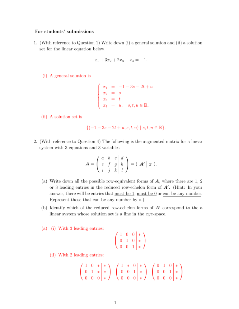 Linear Algebra Student Submissions: Solutions & Matrix Operations