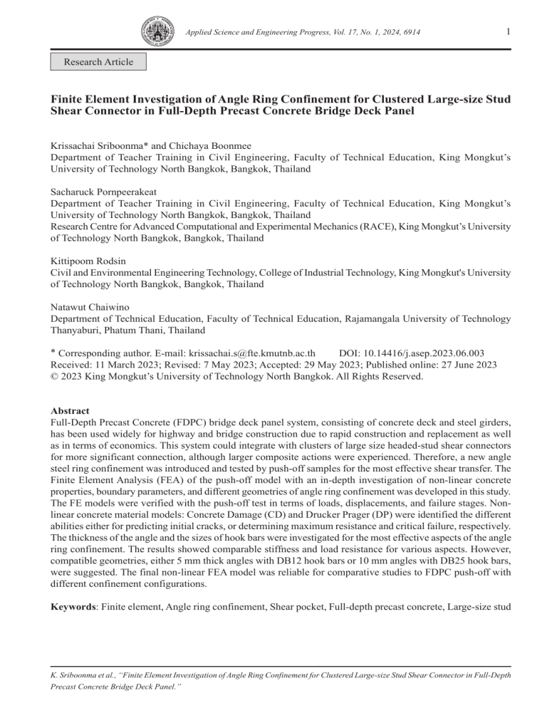 Finite Element Study of Angle Ring Confinement for Stud Shear ...