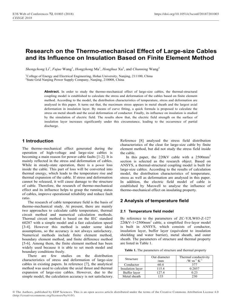 Thermo-mechanical Effect of Large-size Cables: FEM Analysis