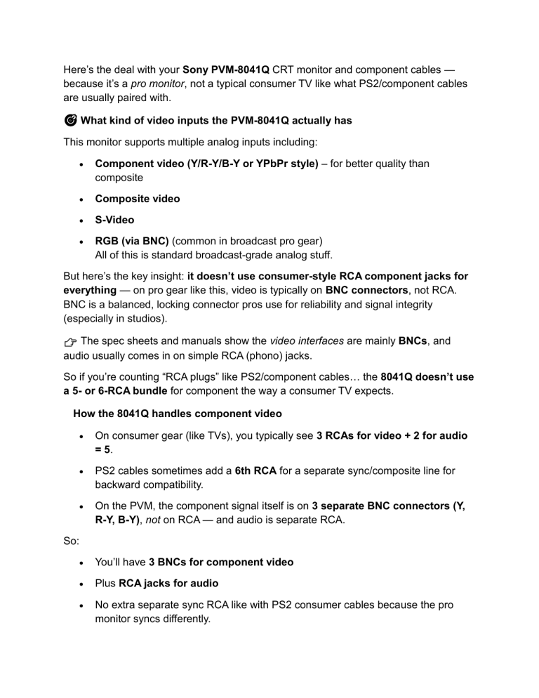Sony PVM-8041Q CRT Monitor Inputs Explained