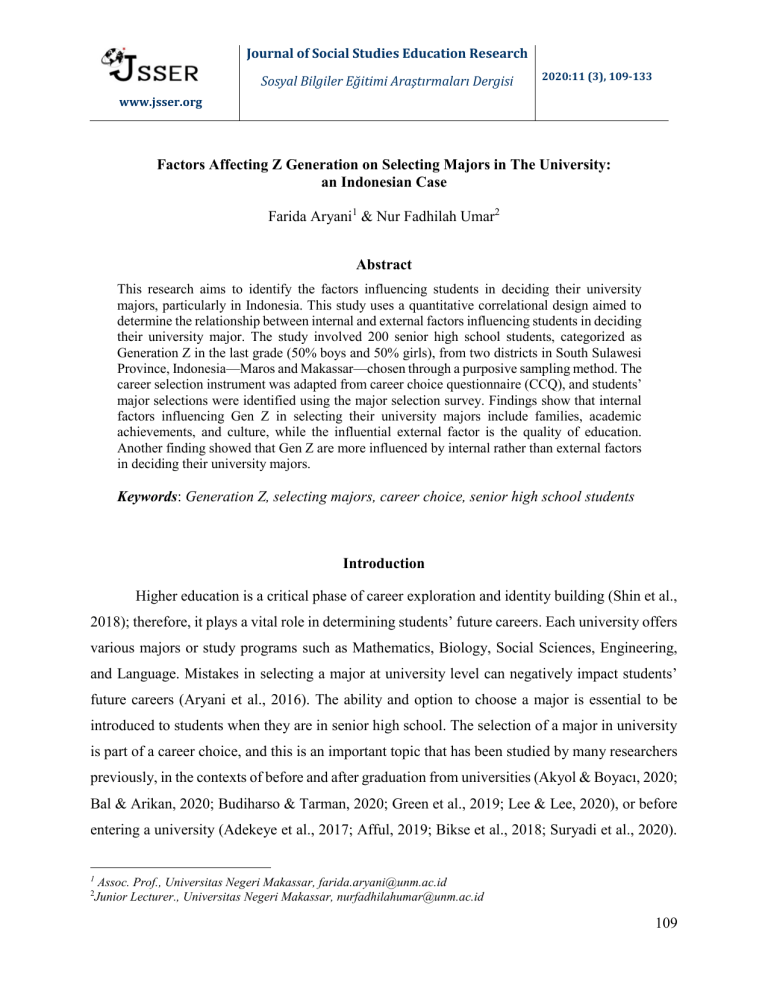 Factors Affecting Gen Z University Major Selection: Indonesian Case
