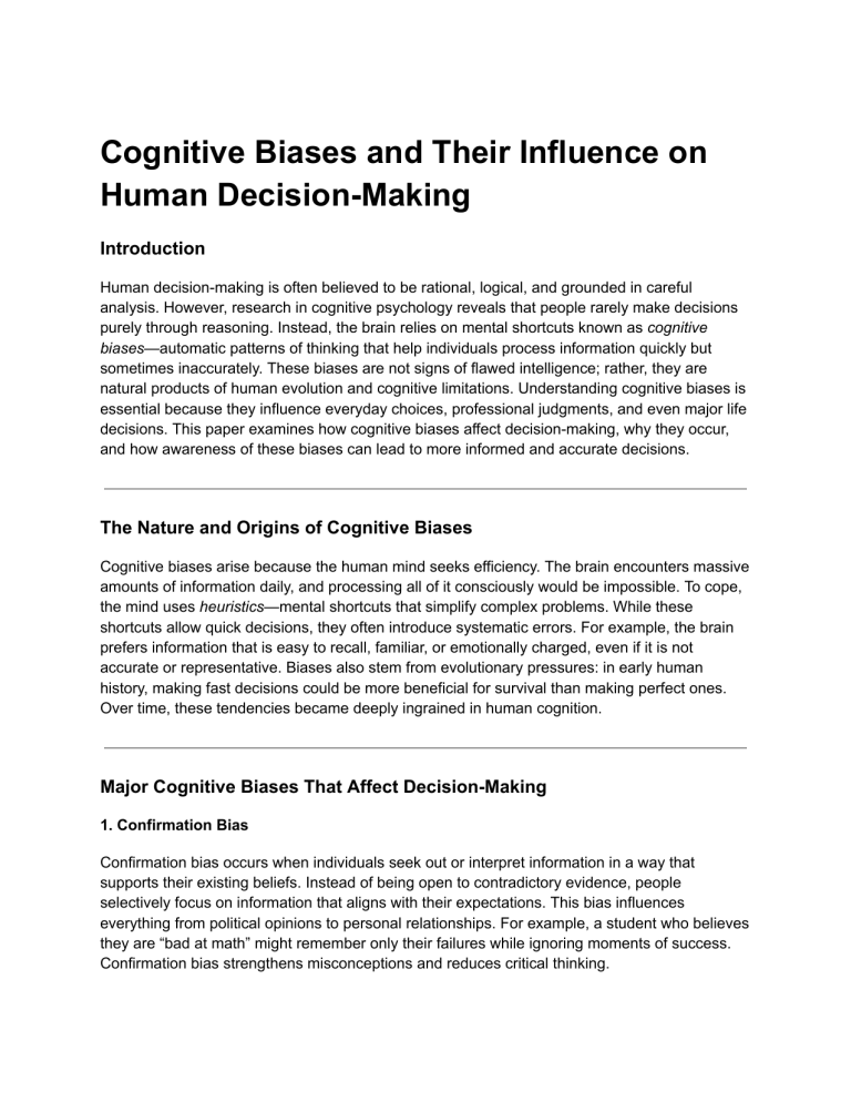 Cognitive Biases and Decision-Making