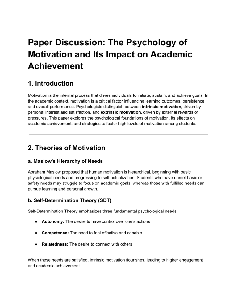Psychology of Motivation & Academic Achievement