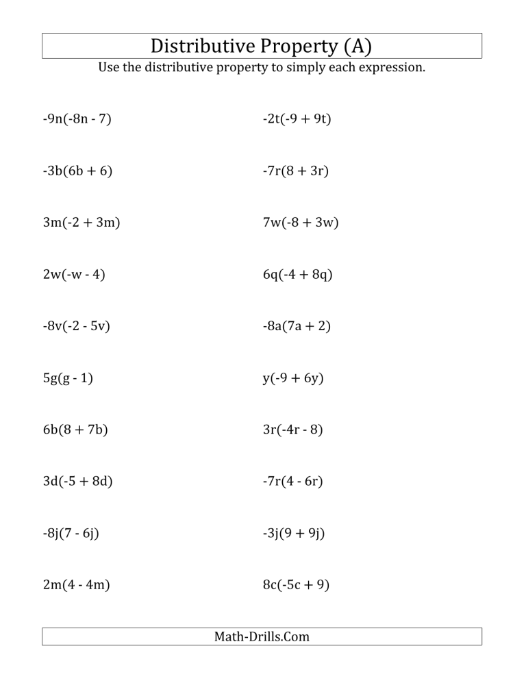 Distributive Property Worksheet (A)