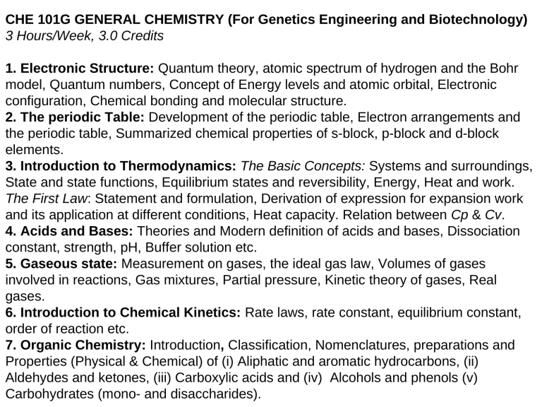 CHE 101G General Chemistry Syllabus