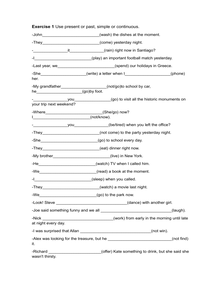 English Grammar Exercises: Tenses & Verb Forms