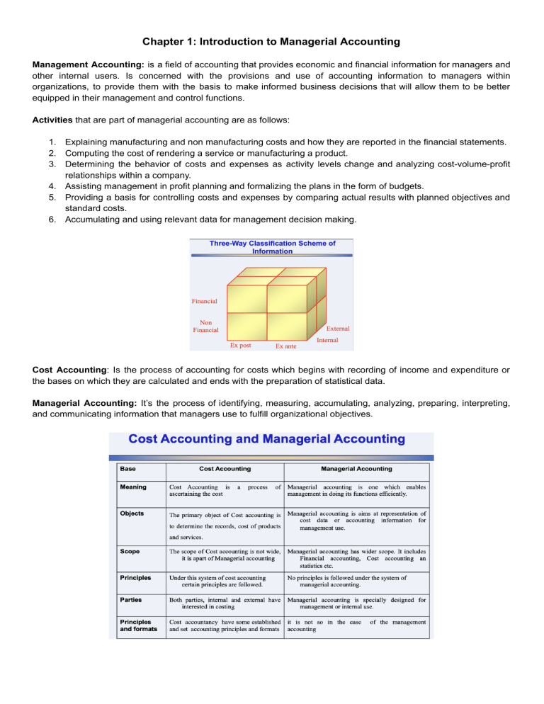 Chapter 1: Introduction to Managerial Accounting
