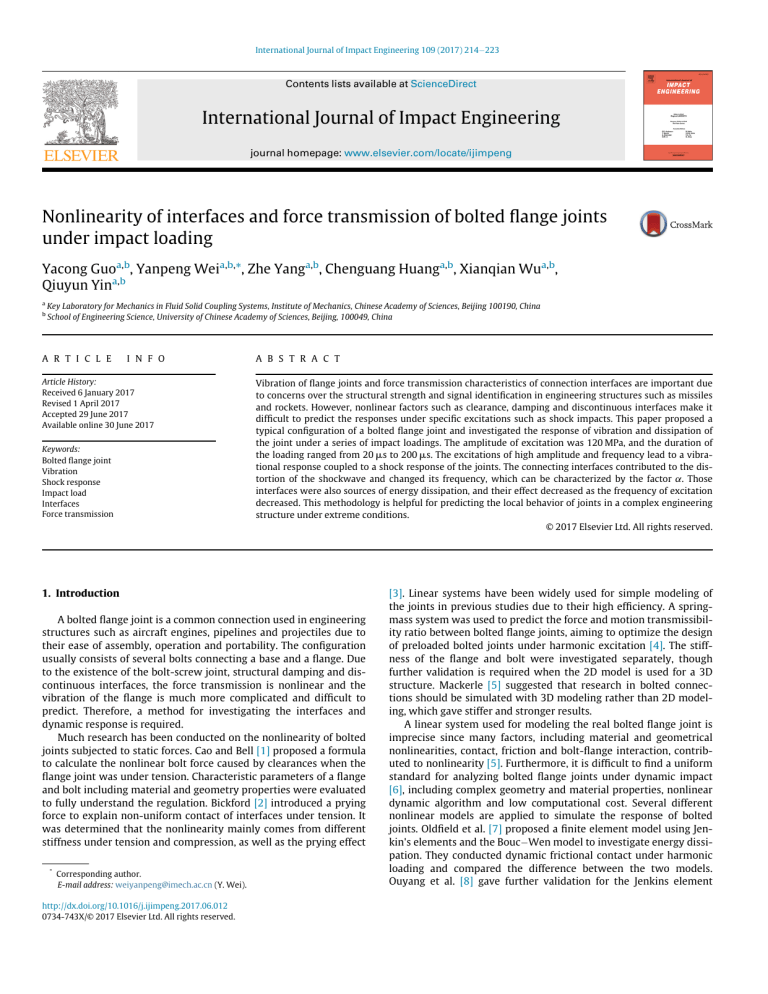 Nonlinearity of Interfaces in Bolted Flange Joints Under Impact Loading