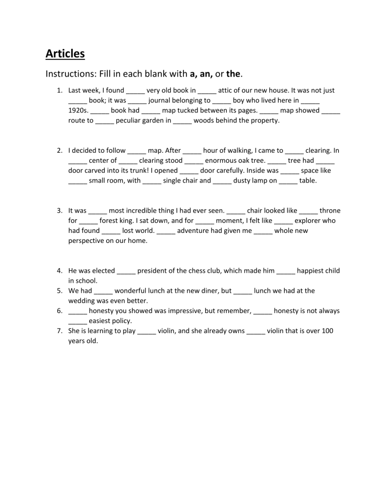 English Grammar Worksheet: Articles, Homophones, & Plurals