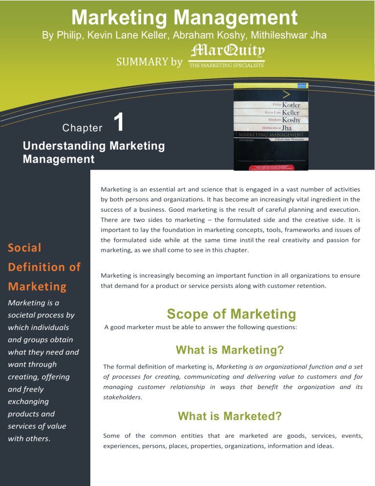 Marketing Management Summary: Chapter 1 Overview