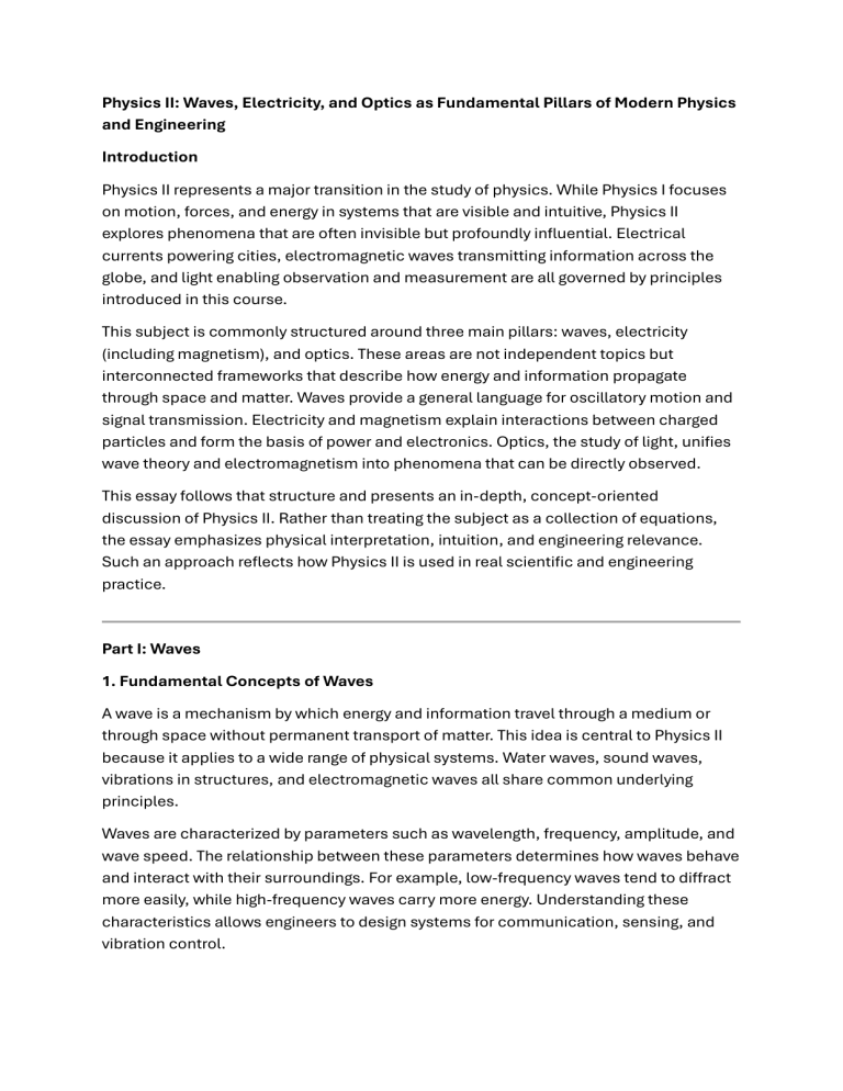 Physics II: Waves, Electricity, and Optics