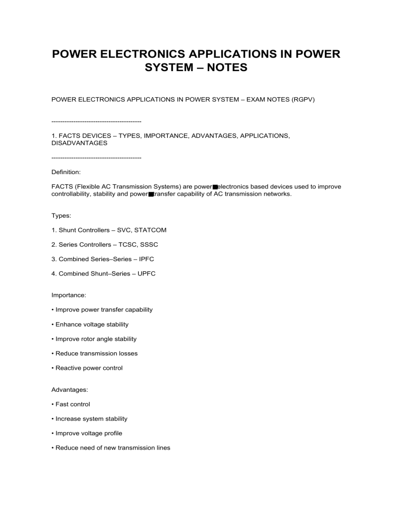 Power Electronics Applications in Power System Notes