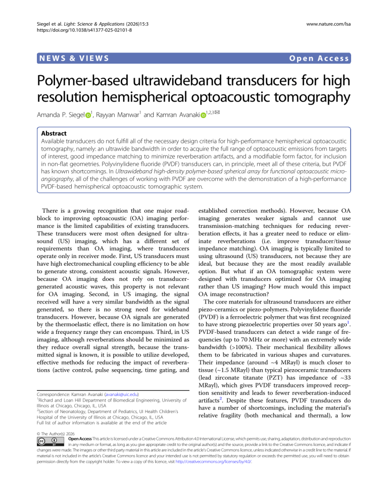 PVDF Transducers for High-Resolution Optoacoustic Imaging