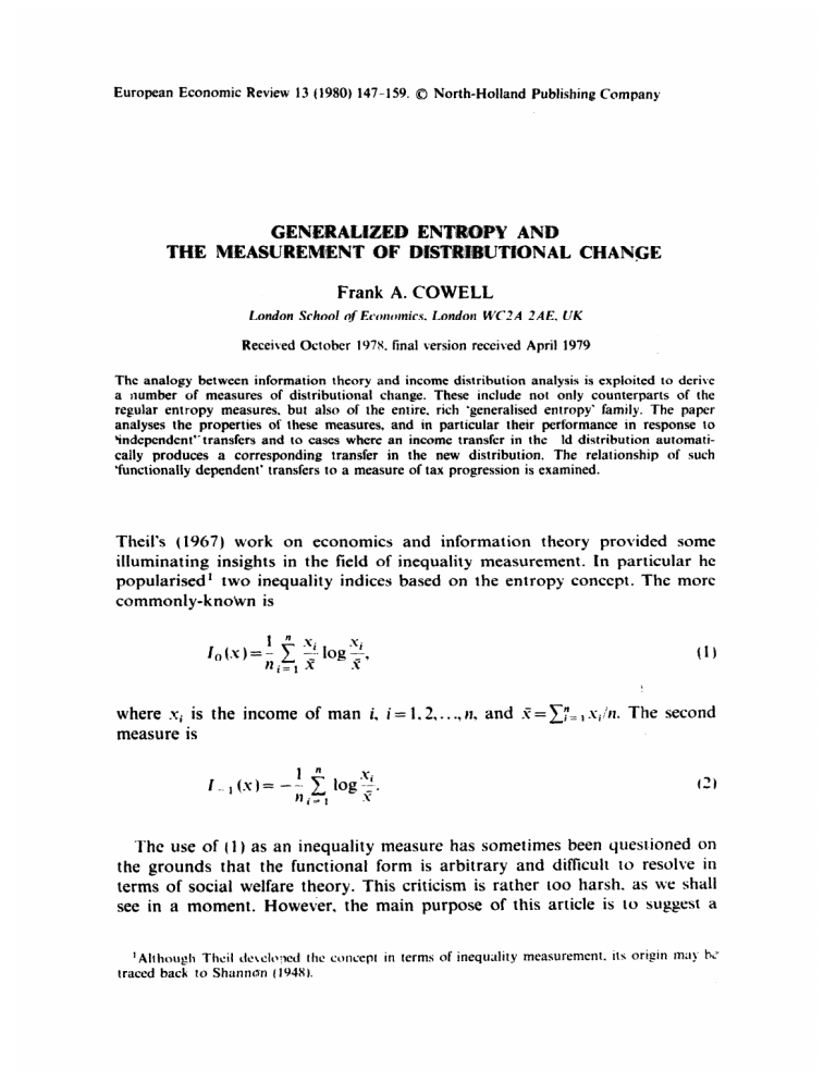 Generalized Entropy and Distributional Change Measurement