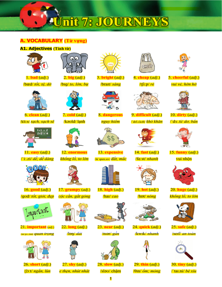 Unit 7: Journeys - English 1 Vocabulary & Grammar
