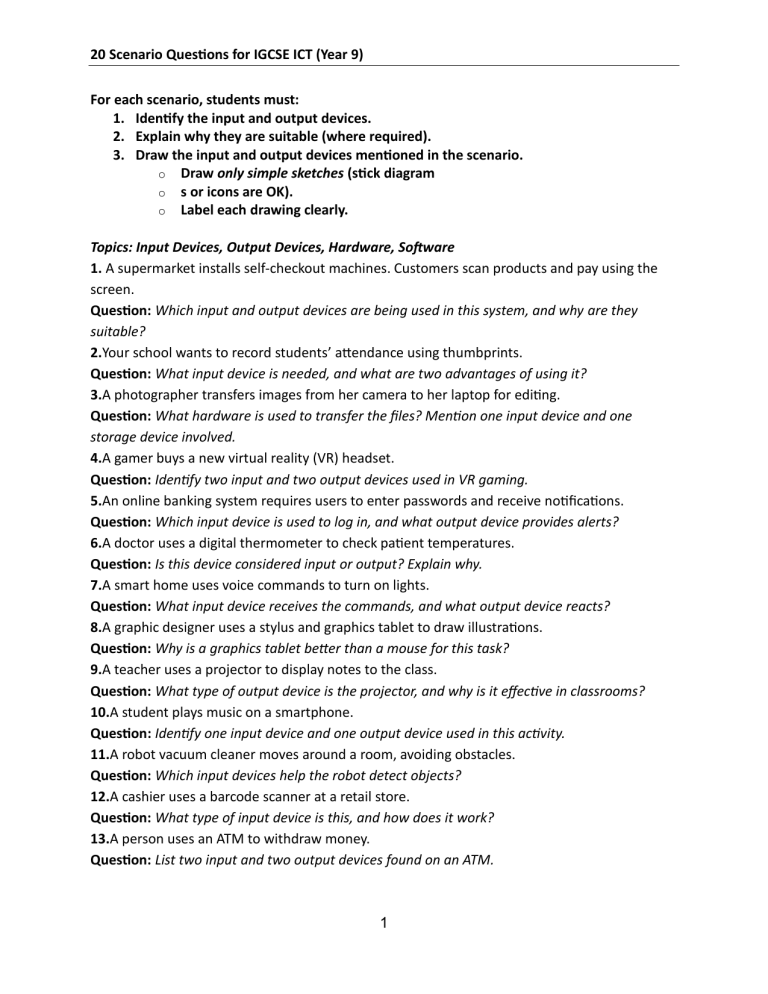 20 IGCSE ICT Scenario Questions