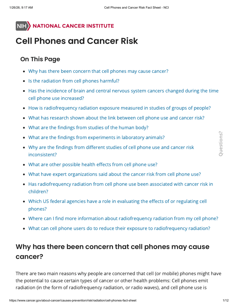 Cell Phones and Cancer Risk Fact Sheet - NCI