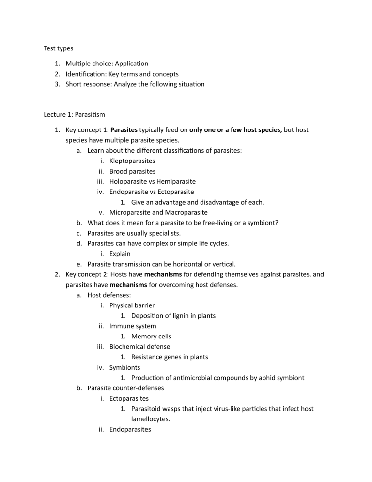 Biology Course Pack: Parasitism, Mutualism, Community Ecology