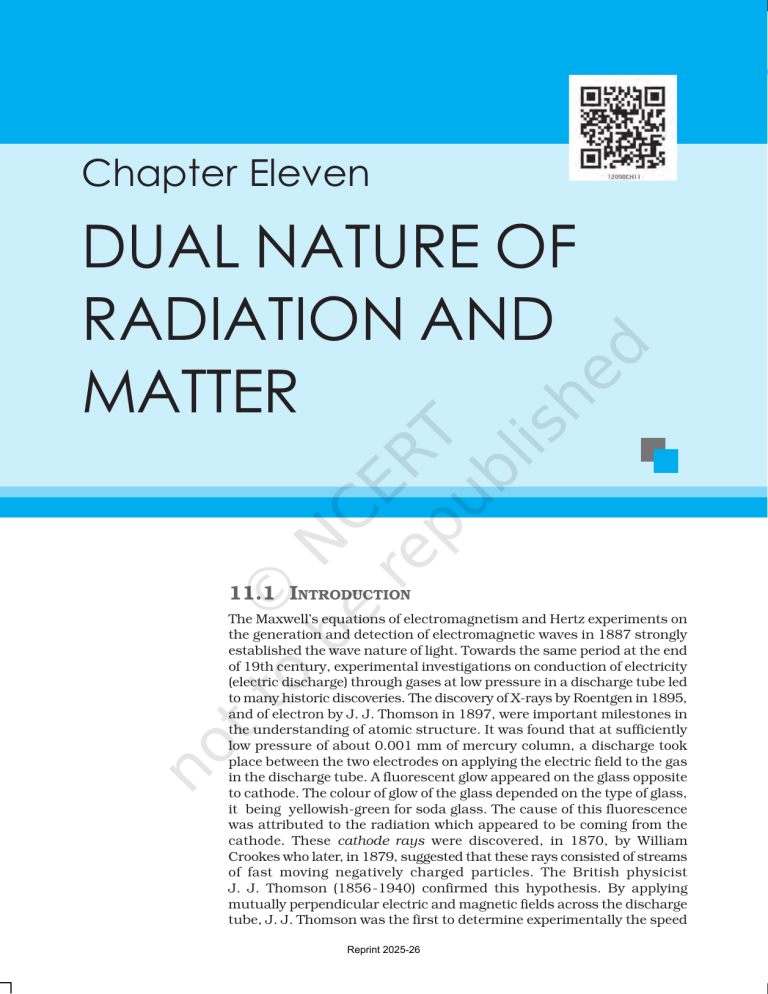 Dual Nature of Radiation and Matter Physics Chapter 11