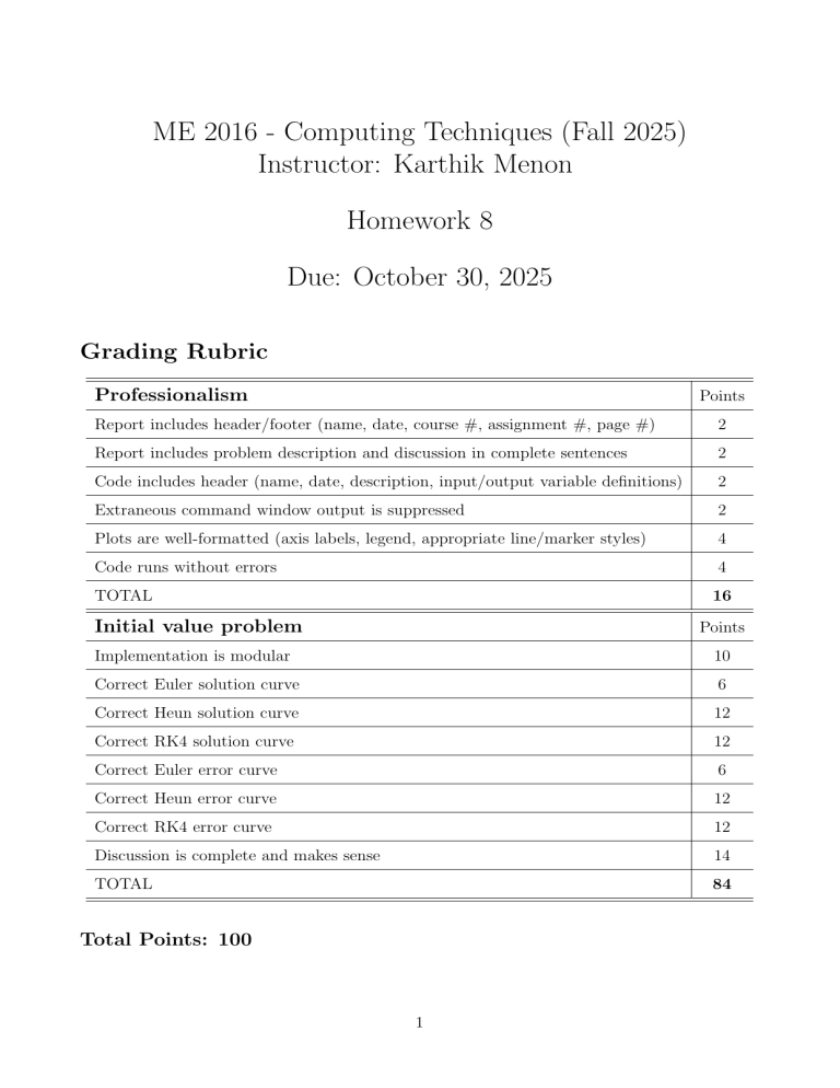 ME 2016 Homework 8: Numerical ODE Solvers
