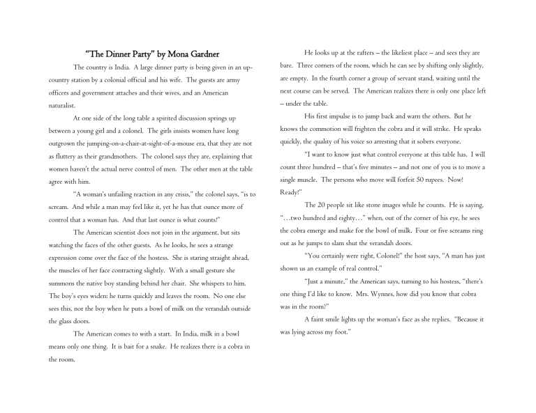 The Dinner Party by Mona Gardner - Short Story