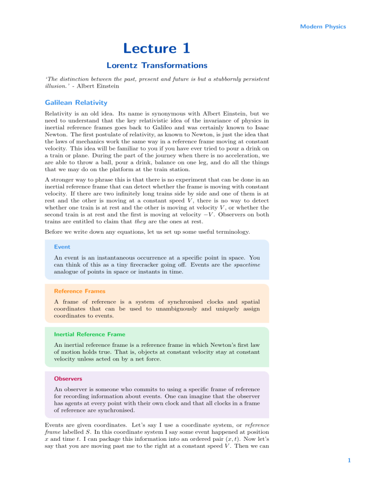 Lecture 1: Lorentz Transformations