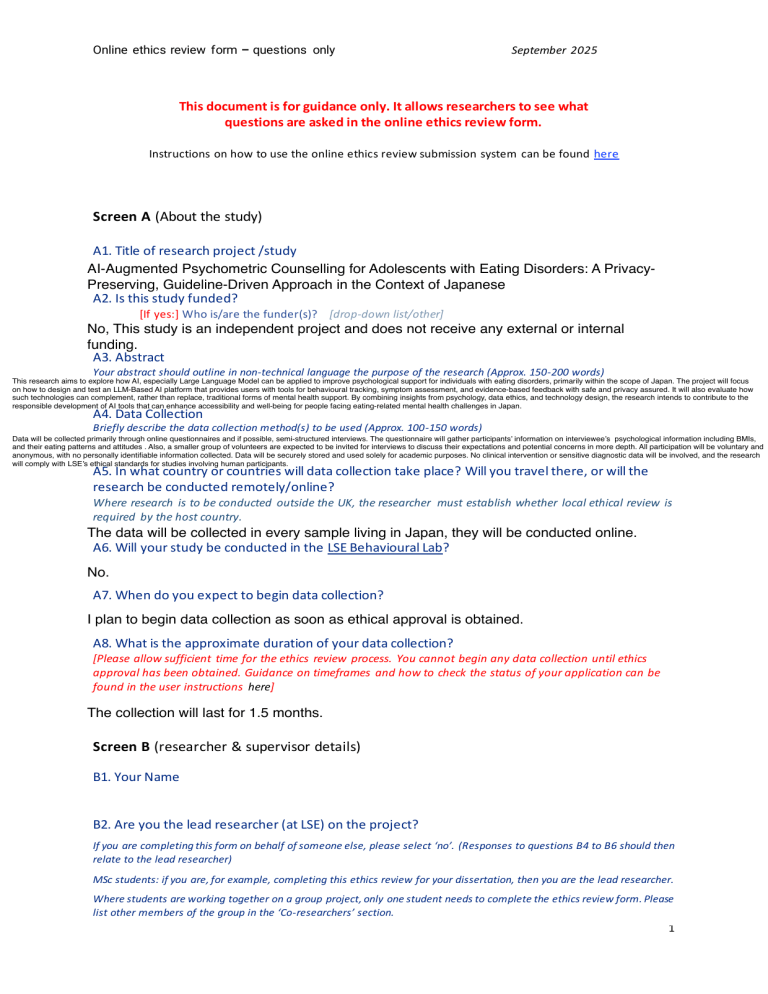 Ethics Review Form for AI Research