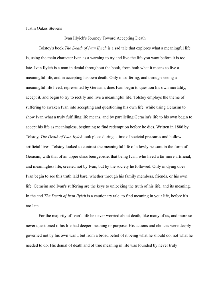 Ivan Illyich's Journey Toward Accepting Death: Tolstoy's Analysis