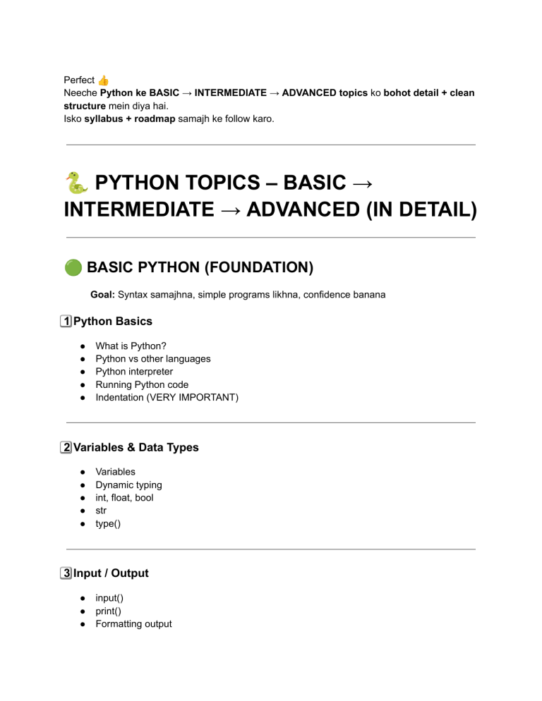 Python Learning Roadmap: Basic to Advanced Topics