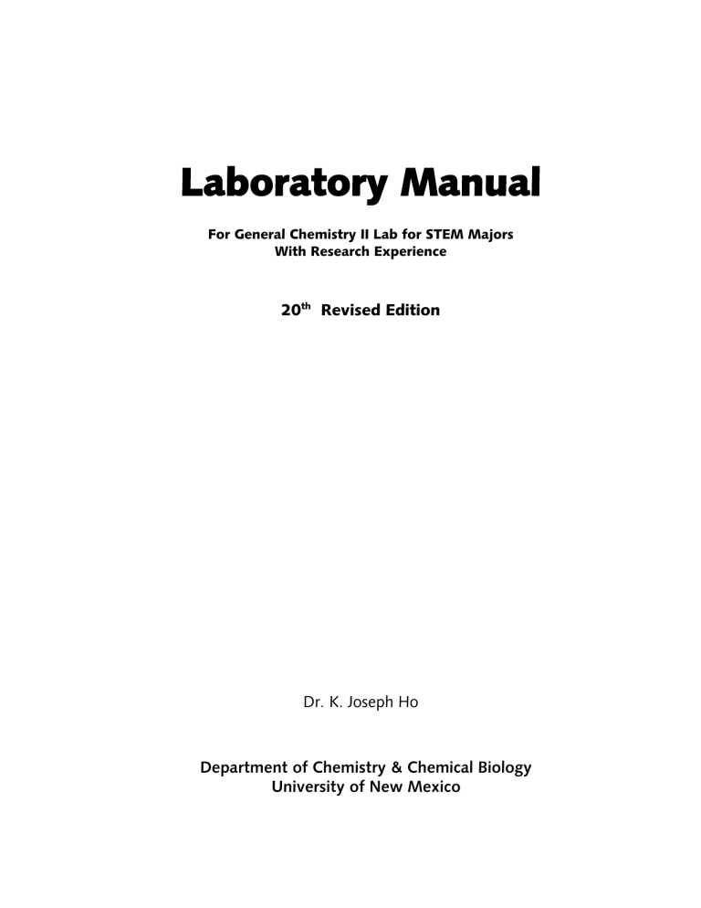 General Chemistry II Lab Manual for STEM Majors 20th Edition