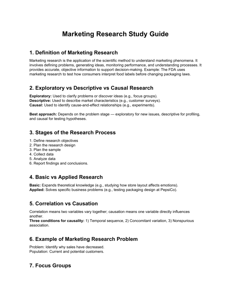Marketing Research Study Guide