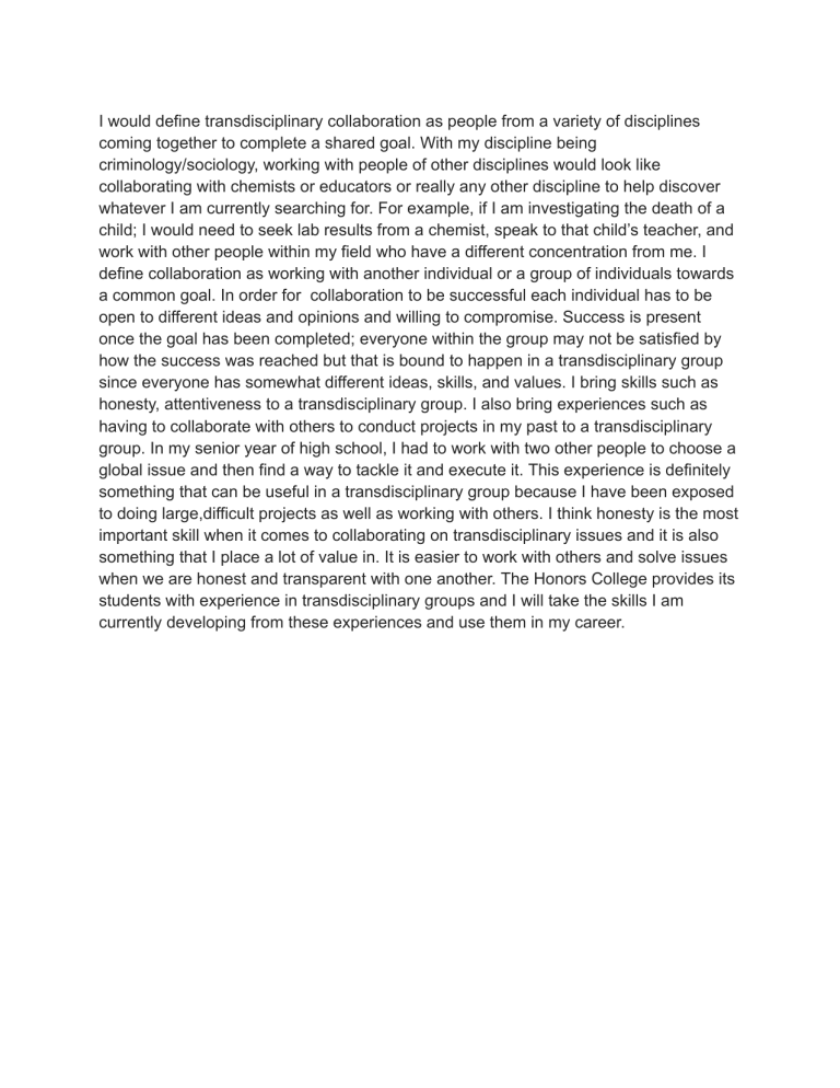 Transdisciplinary Collaboration in Criminology/Sociology