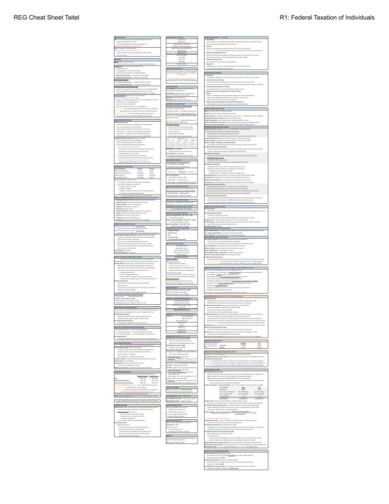 REG Cheat Sheet: Federal Taxation of Individuals