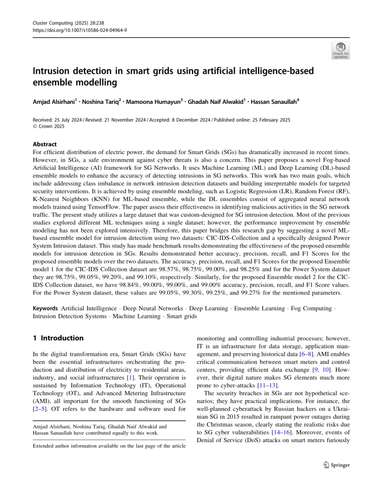 Intrusion Detection in Smart Grids Using AI Ensemble Modelling