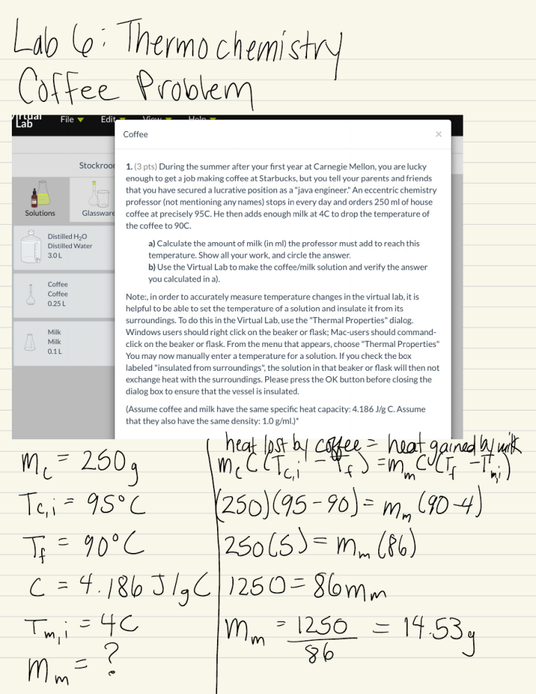 Lab 6: Thermochemistry Coffee Problem