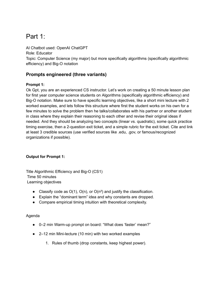 Algorithmic Efficiency & Big-O Notation Lesson Plan