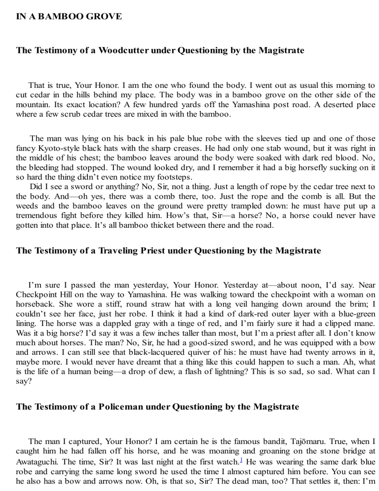 In a Bamboo Grove: Multiple Perspectives Short Story