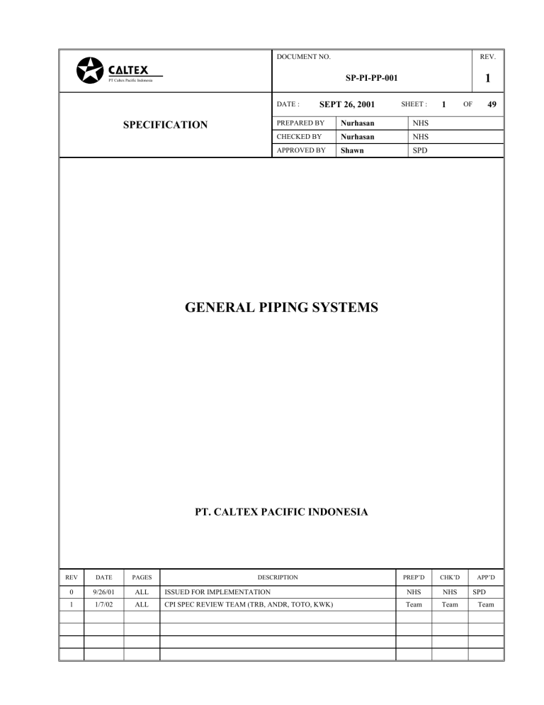 General Piping Systems Specification