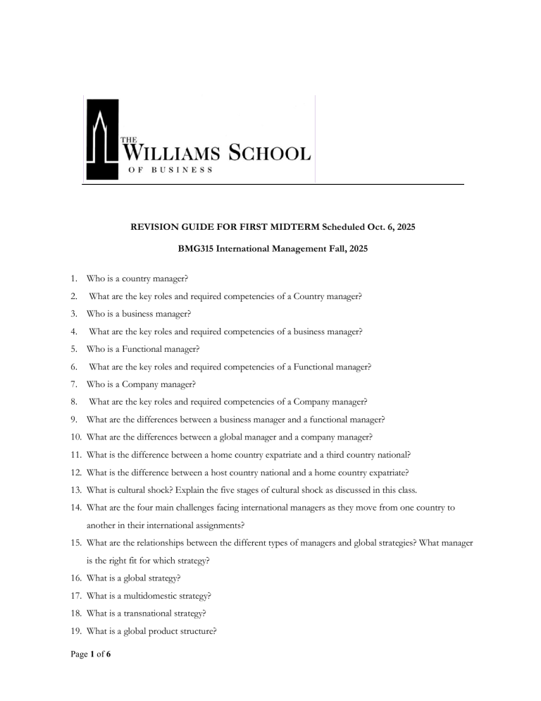 BMG315 International Management Midterm Revision Guide