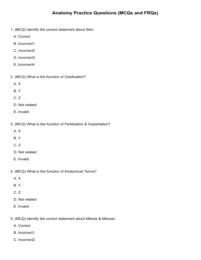 Anatomy Practice Questions MCQs FRQs
