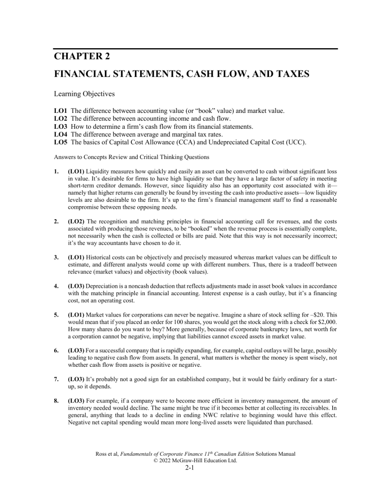 Chapter 2: Financial Statements, Cash Flow, and Taxes Solutions