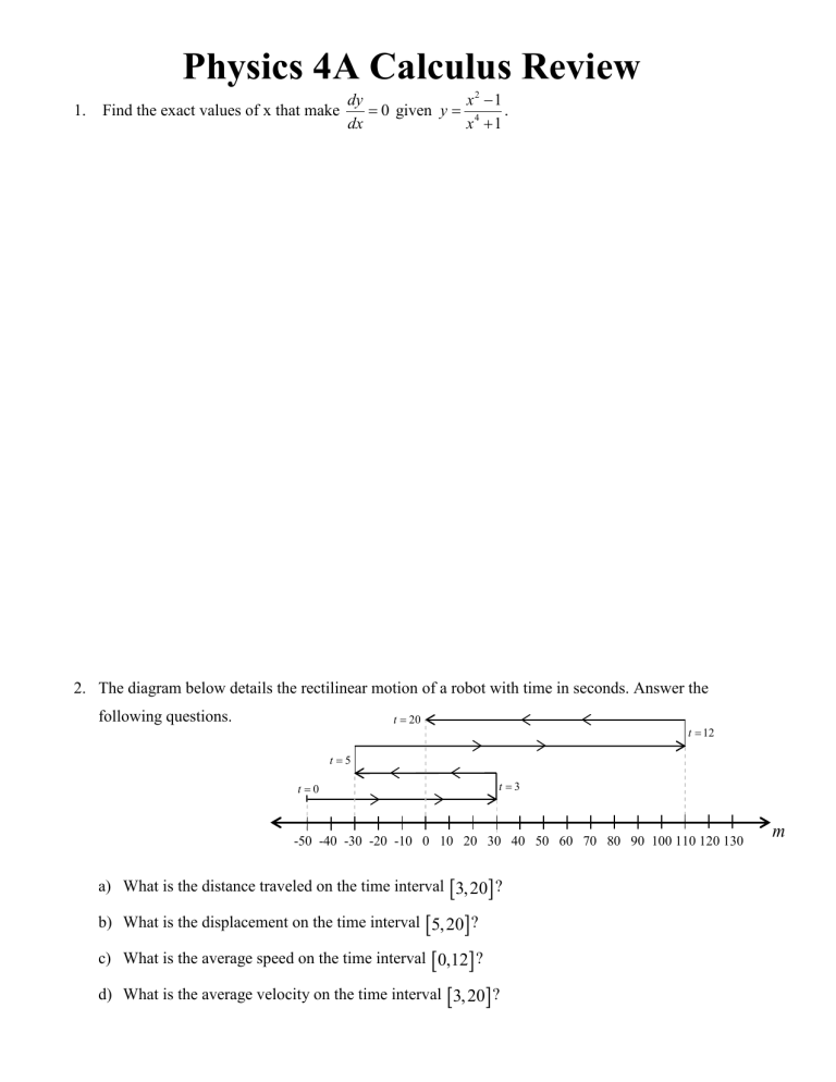 Physics 4A Calculus Review Problems