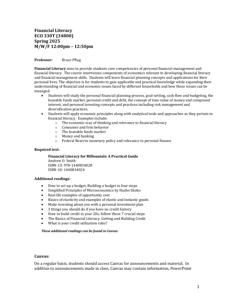 Financial Literacy Syllabus - ECO 330T