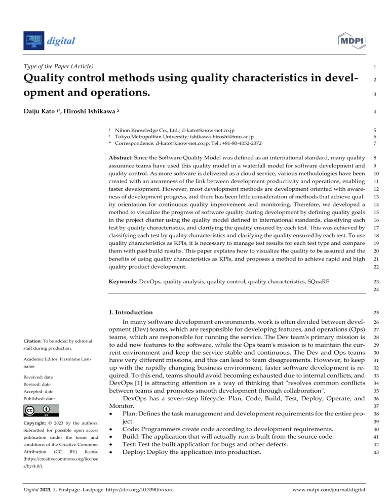 Quality Control Methods Using Quality Characteristics in DevOps