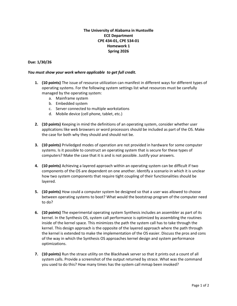 Operating Systems Homework 1 - UAH ECE