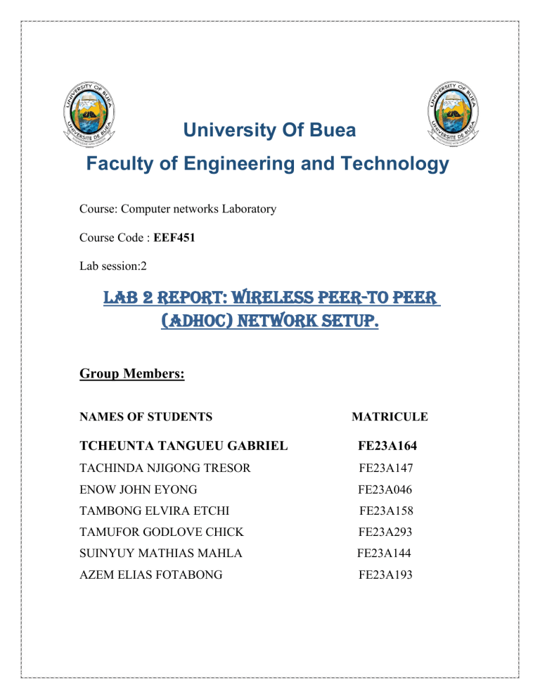 Lab 2 Report: Wireless Peer-to-Peer Ad Hoc Network Setup