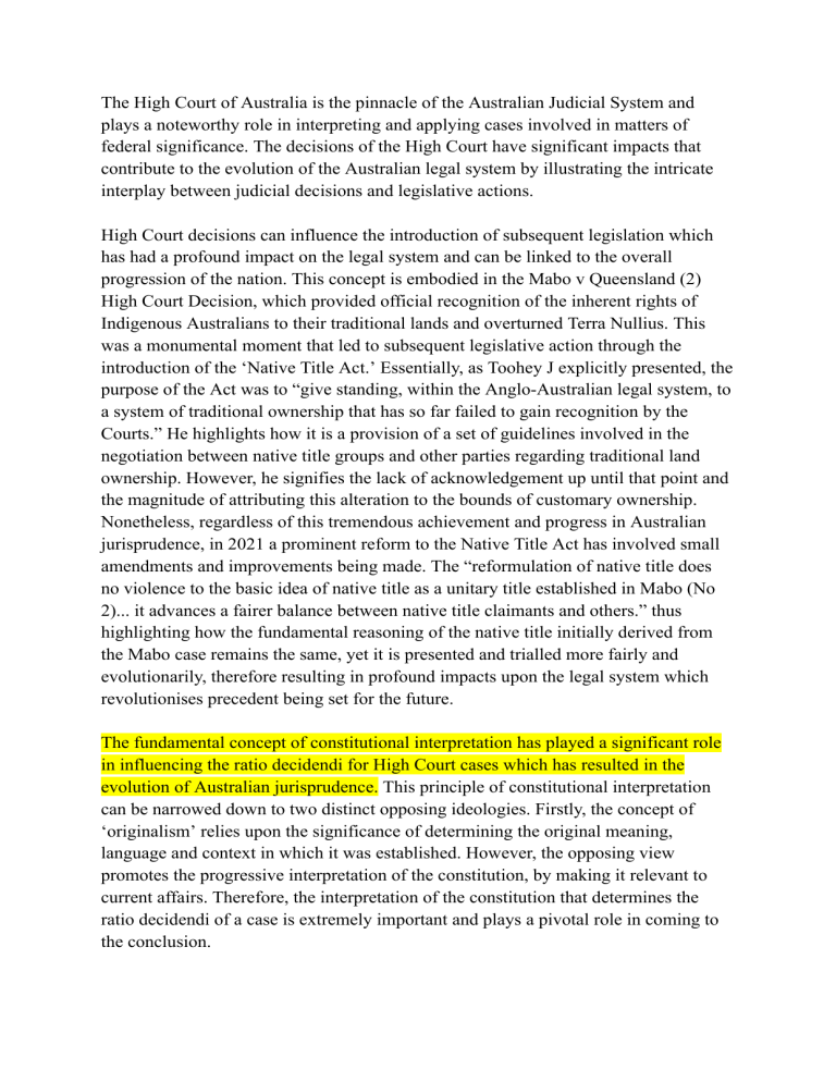 High Court of Australia's Impact on Legal Evolution