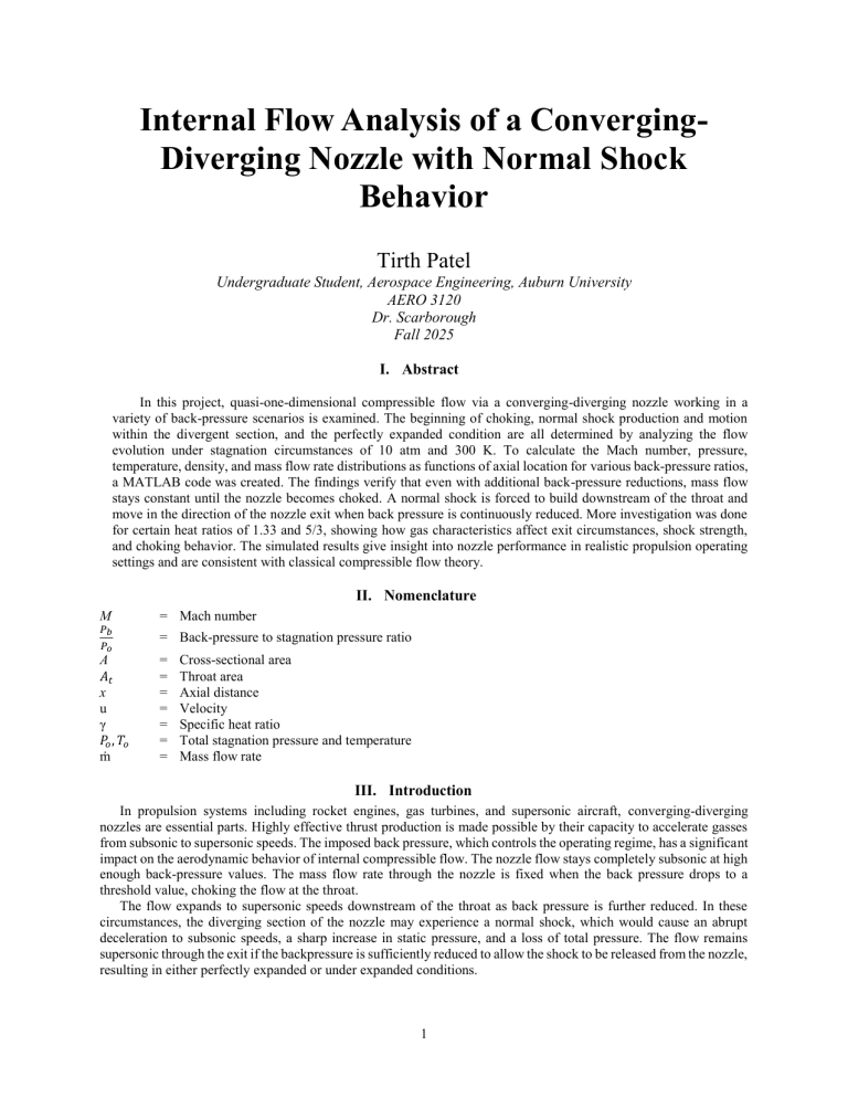 Converging-Diverging Nozzle Flow Analysis with Normal Shock